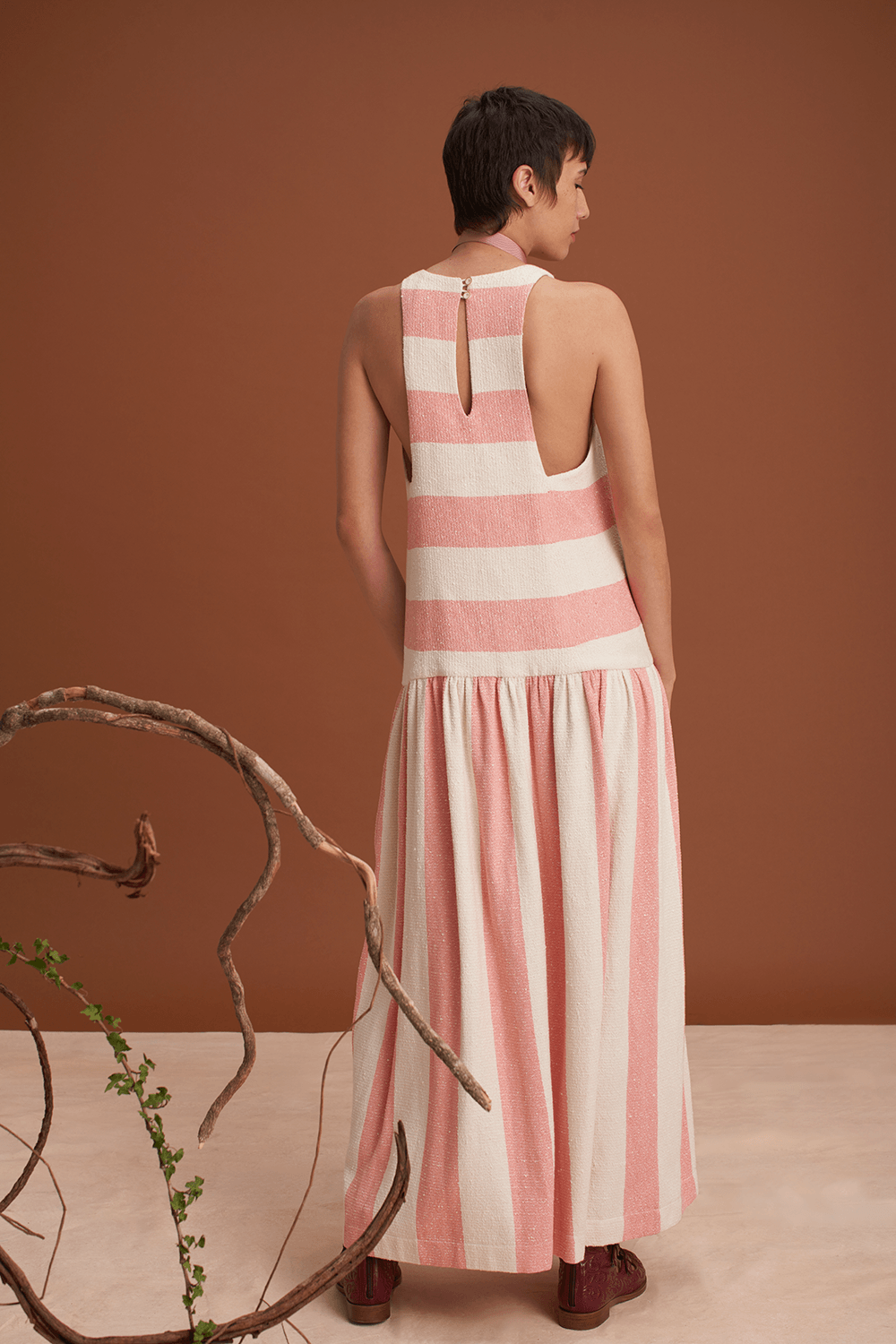 Vestido Listra Organica Rosa Paula Raia - Rosa - Gallerist