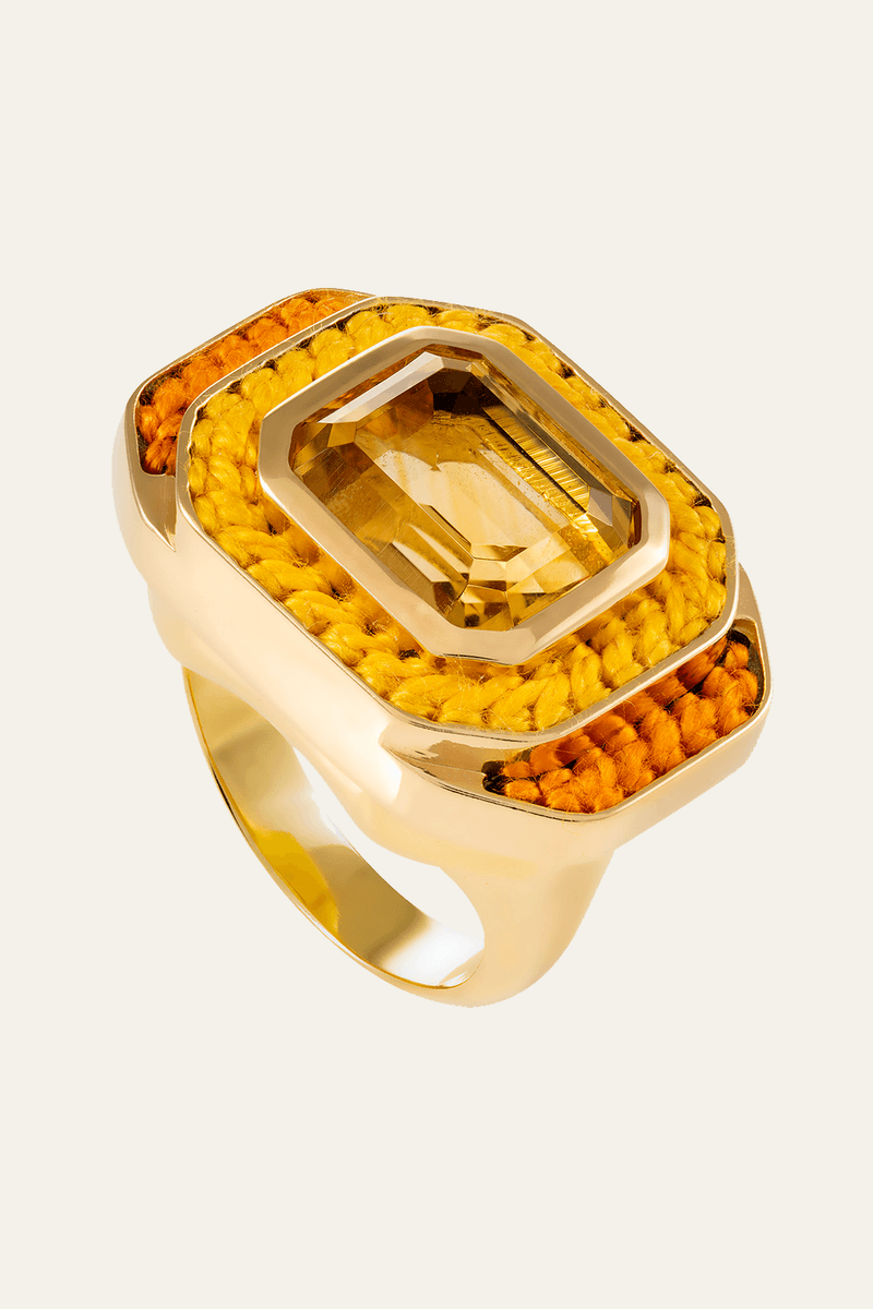 Anel Degraus Bordado Amarelo Maria Frering - Amarelo - Gallerist