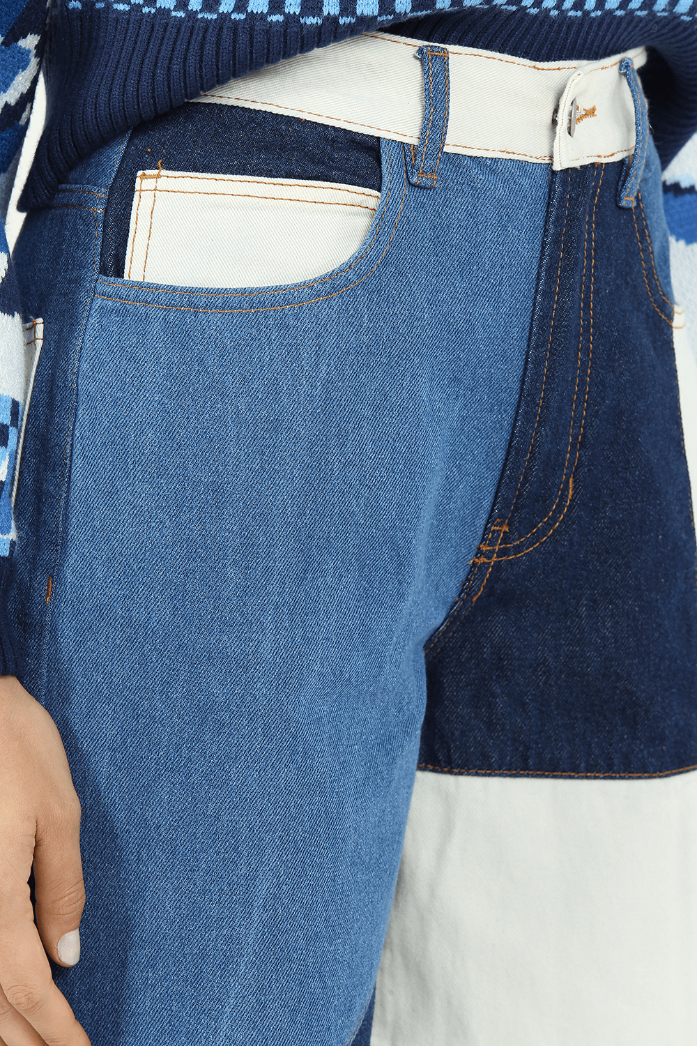 Calca Mix Patch Denim Azul Farm - Azul