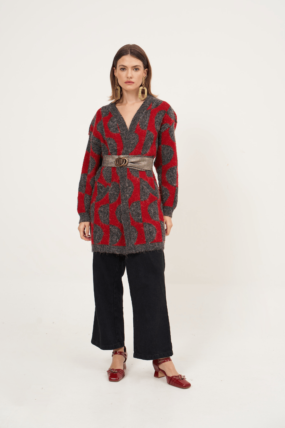 Tricot Cardigan Meia Lua Cinza Loop Vintage - Cinza